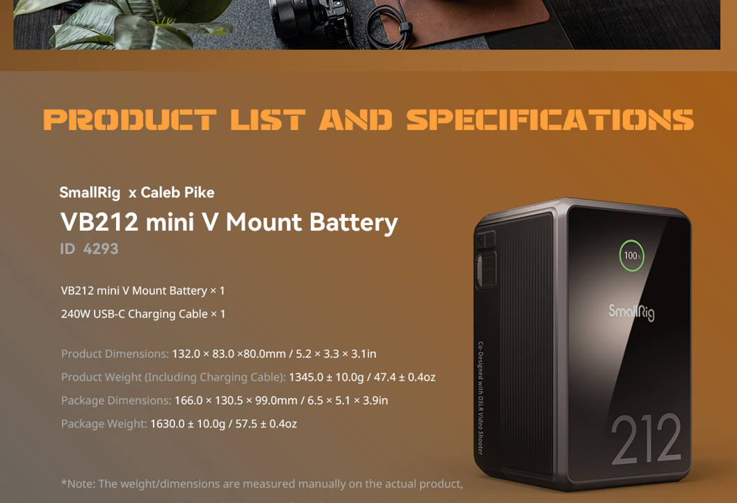 SmallRig 4293 V-Mount Battery VB212 Mini x Caleb Pike