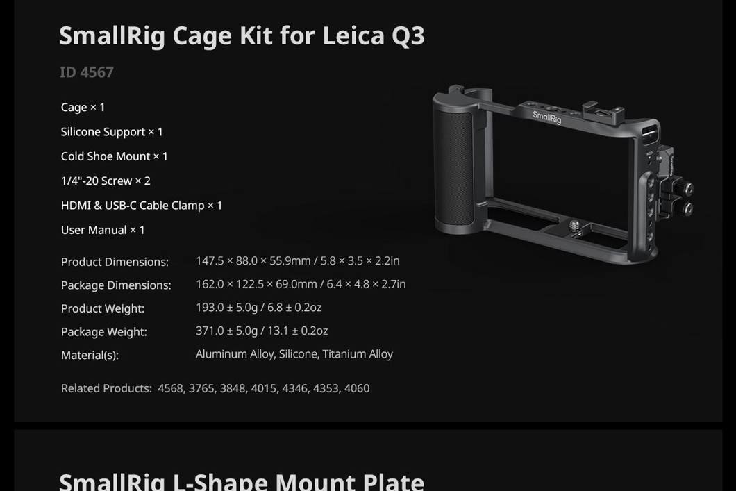 SmallRig 4567 Cage Kit for Leica Q3